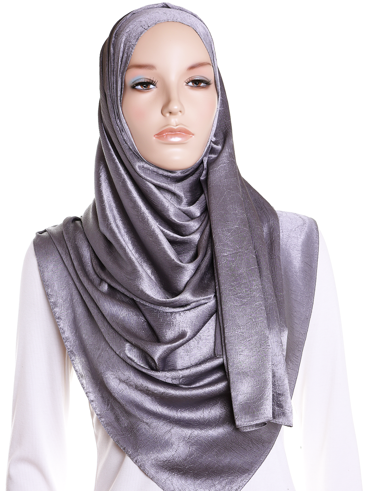 Grey Plain Crushed Satin Hijab